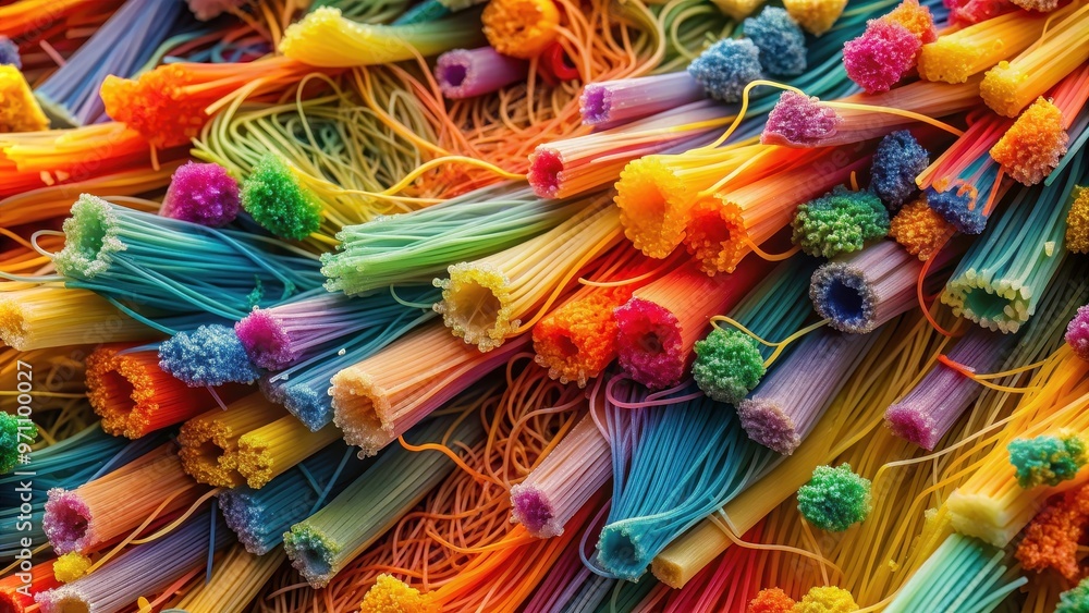 Microscopic view of colorful and distorted dietary fiber under a ...