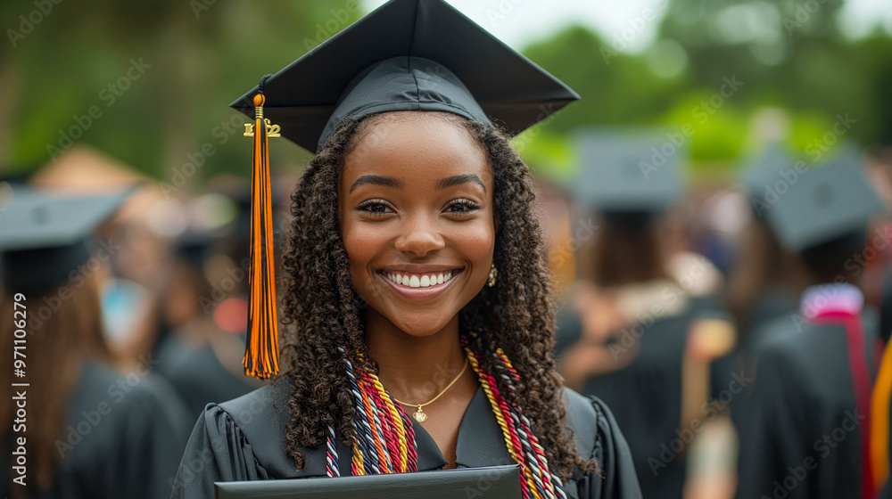 Young graduate beams with joy as she celebrates her achievement at her ...