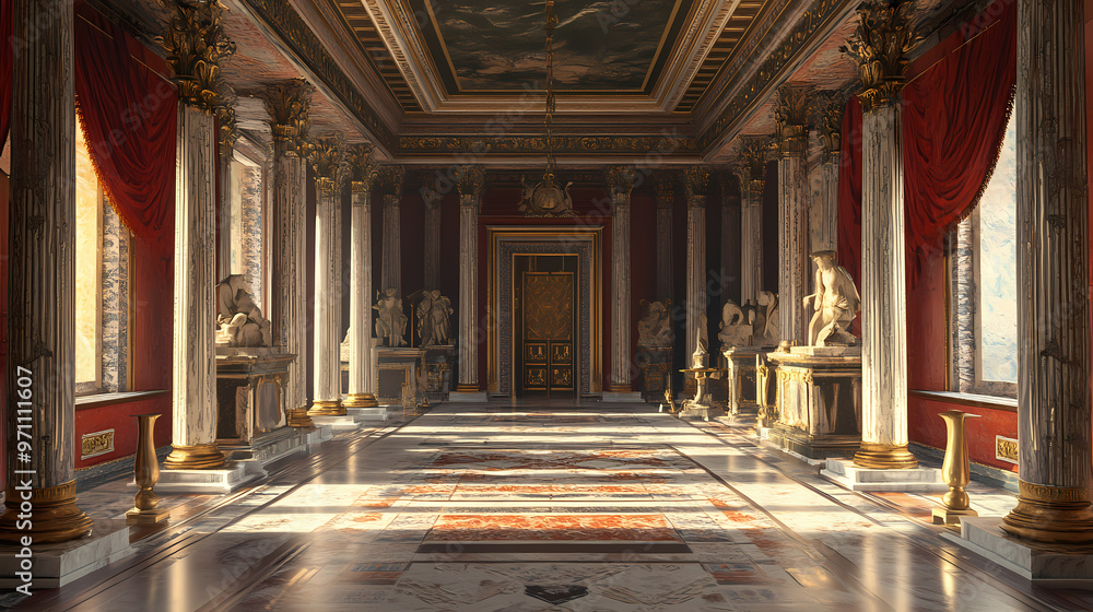 Interior of a royal palace castle of roman empire in ancient times ...