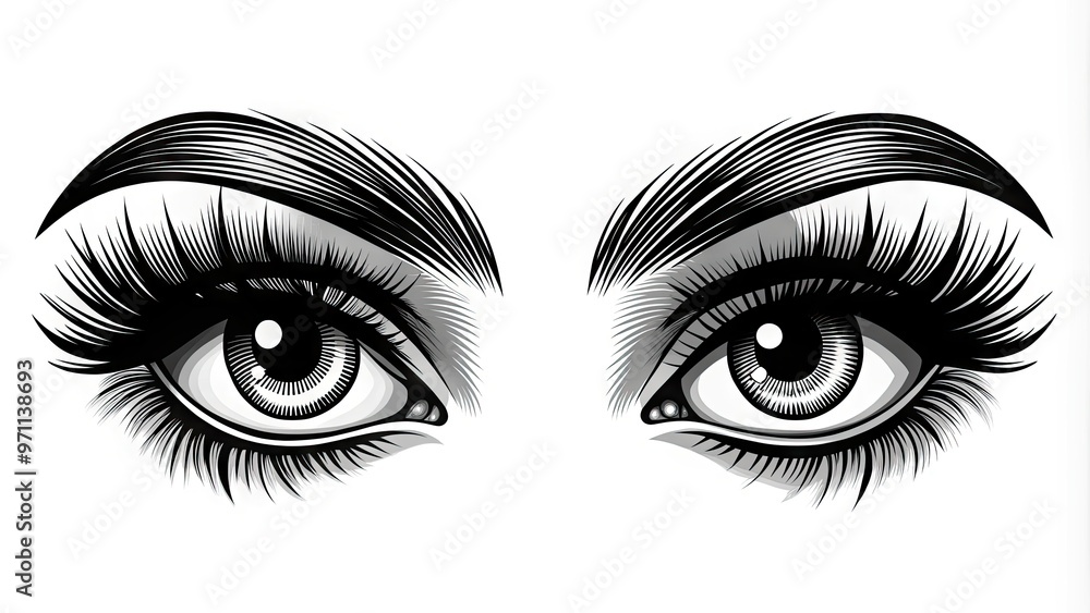 Stylized high-contrast black and white illustration of a pair of eyes ...