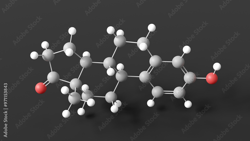 estrone molecule 3d, molecular structure, ball and stick model ...