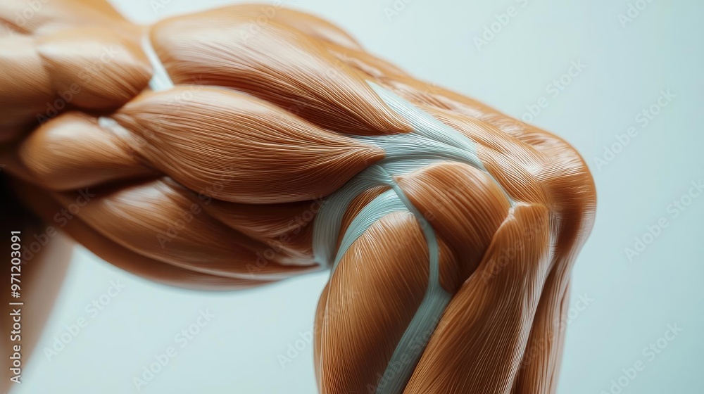 Detailed close-up of a human arm muscle anatomy, showcasing muscle ...