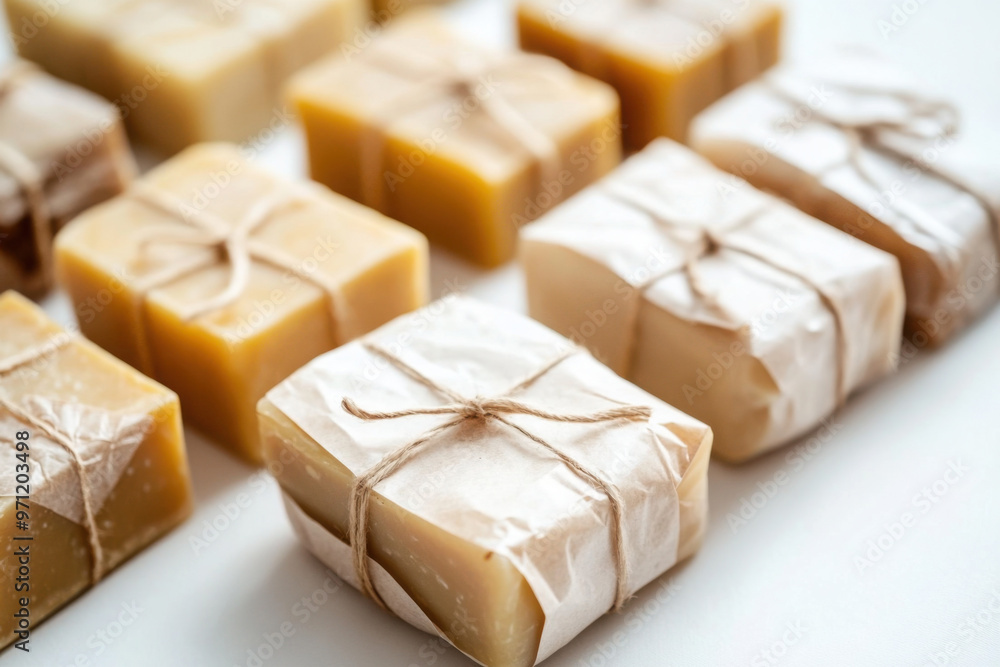 Handmade Soap Bars Wrapped In Eco Friendly Paper And Tied With Twine