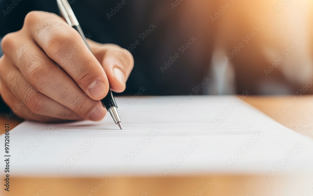 Close-up of contract signing during a successful business negotiation ...