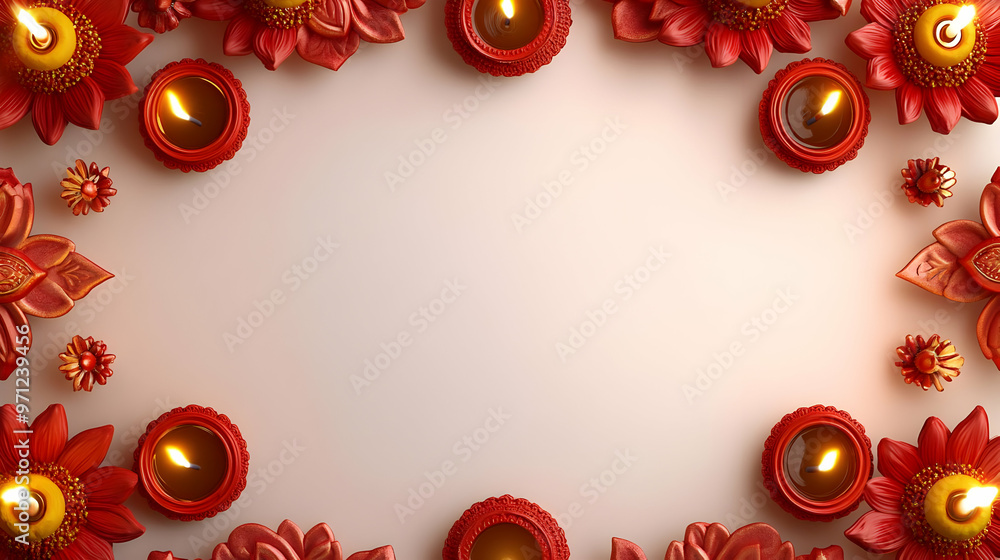 3D Diwali Diya and Swastik Symbol Border Frame with Copy Space for ...