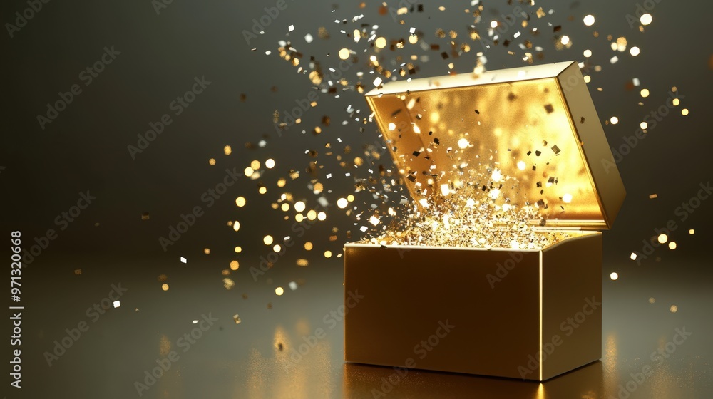 Gleaming Golden Gift Box Opening with Sparkling Surprise - Luxurious 3D ...