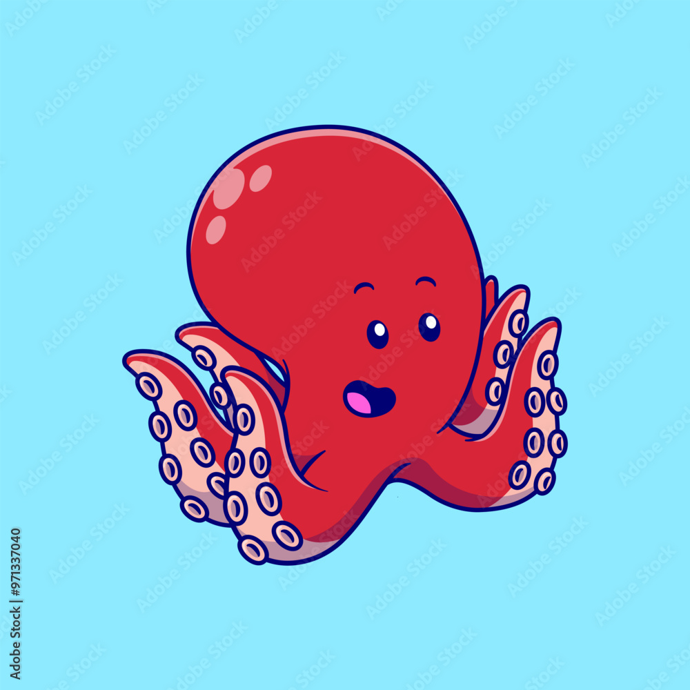 Red Octopus Cartoon Vector Icon Illustration. Sea Creatures Concept ...