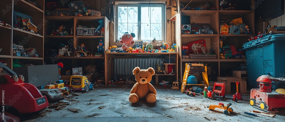 A room full of dust covered forgotten toys remnants of a lost childhood ...
