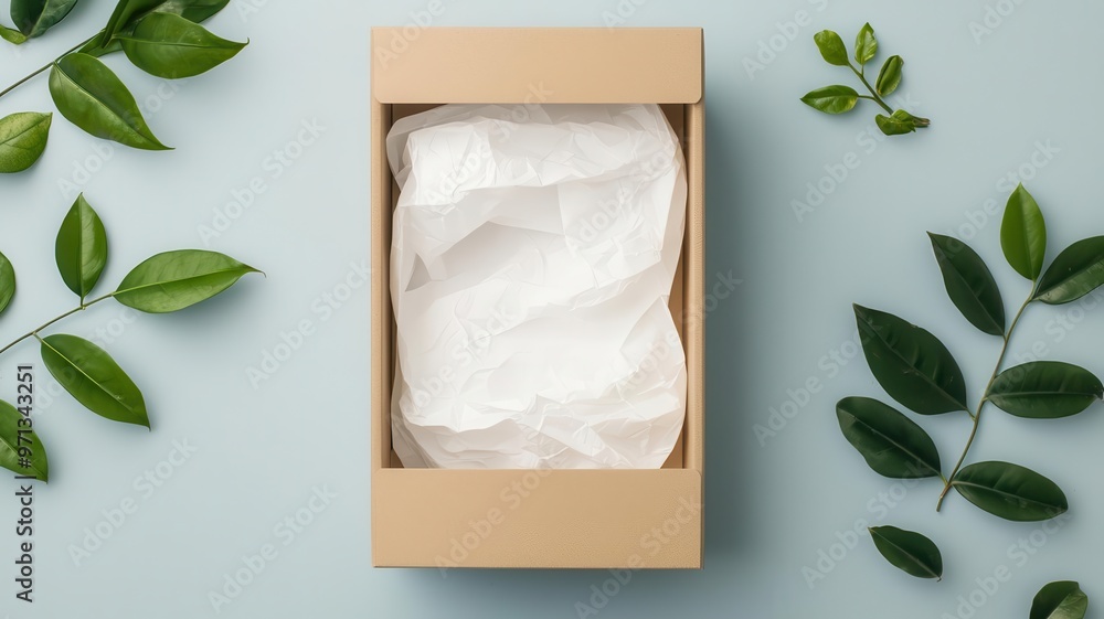 Subscription Box Mockup, simple kraft box with sleek white tissue paper ...