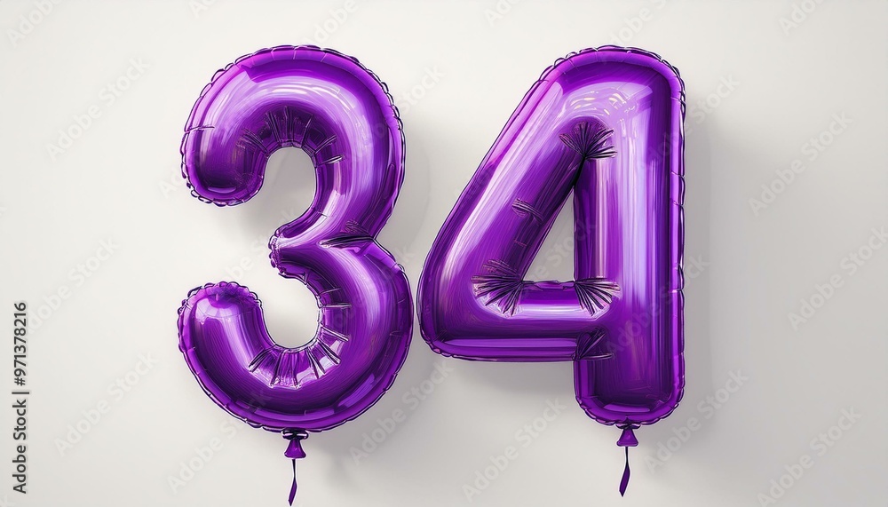 Purple birthday / anniversary balloon, number 34, white background ...