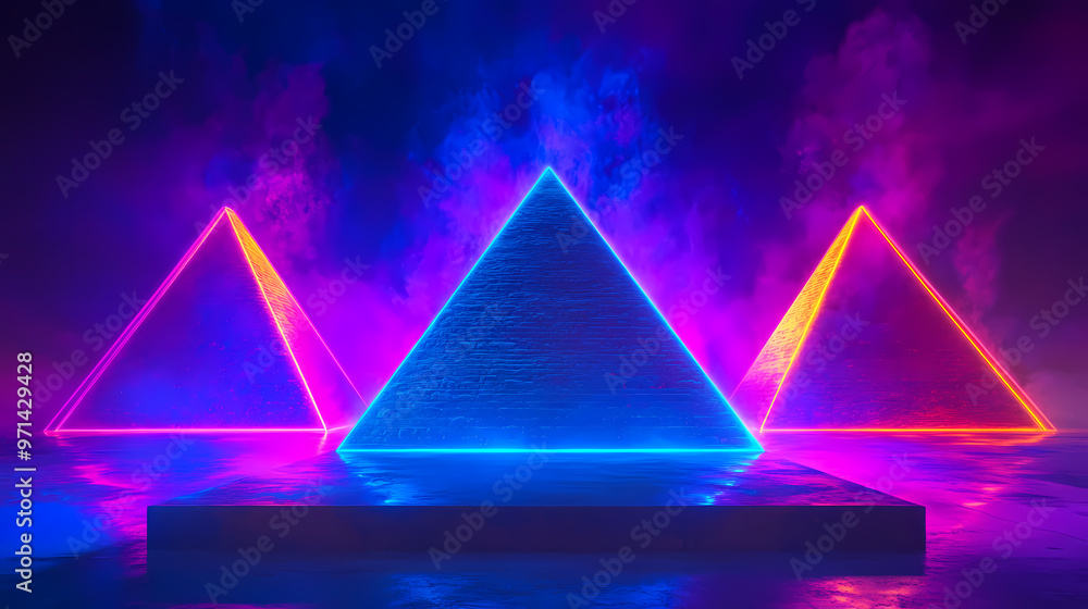 Generative ai. wallpaper, neon glow egyptian art. beautiful pyramids ...