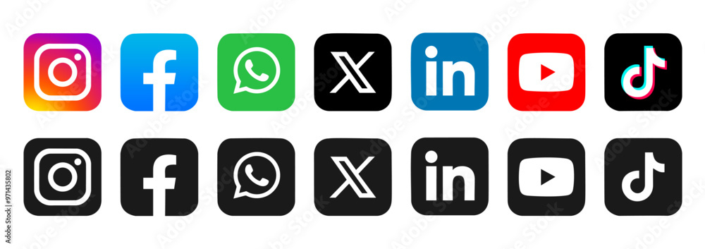 Social media icons vector 2025. instagram, facebook, youtube, whatsapp ...