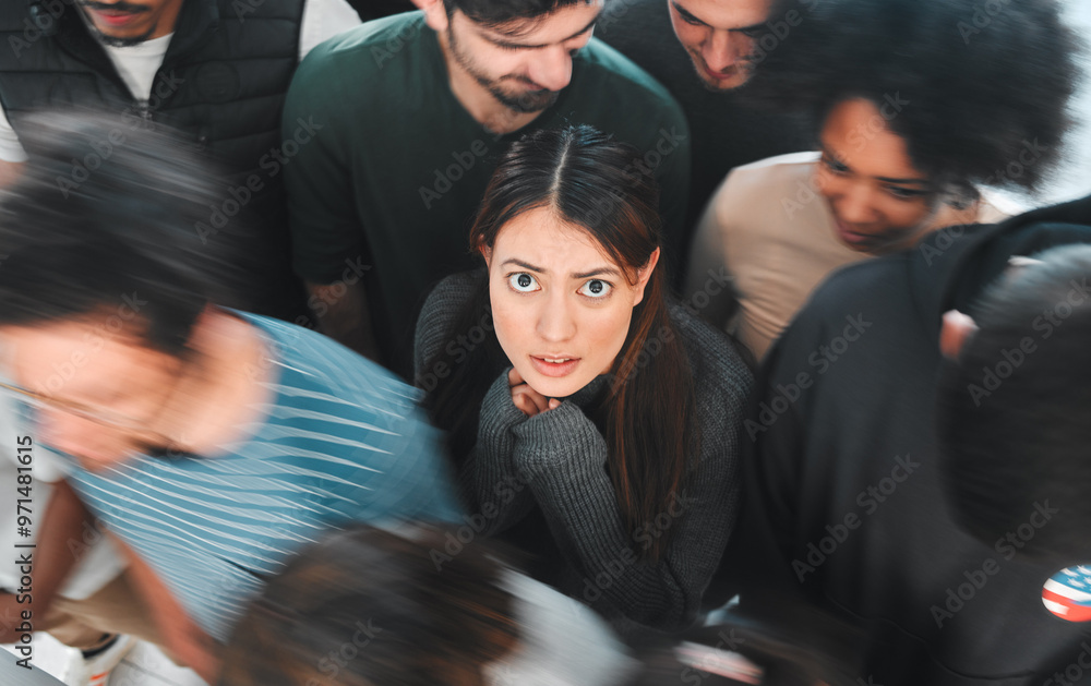 Schizophrenia, woman and anxiety portrait with fear of people for ...