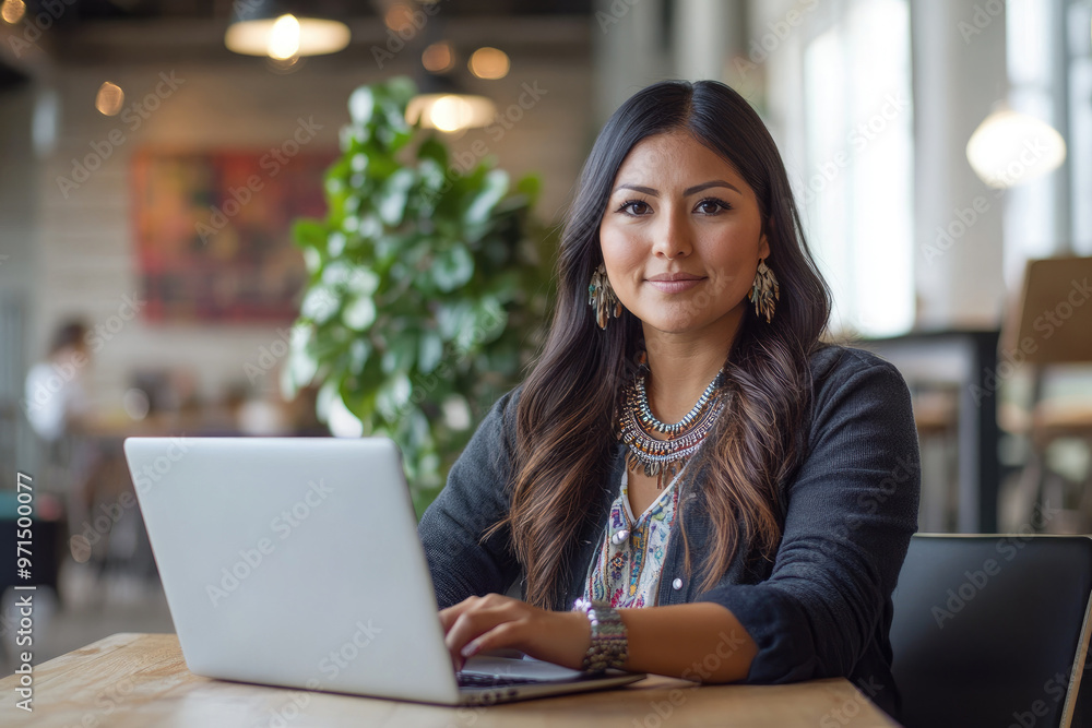 Native American female entrepreneur in modern office using laptop ...