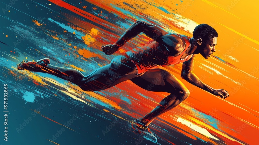 Dynamic vector image of a sprinter at the starting line, muscles taut ...
