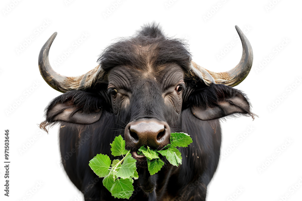 Buffalo Eating Fodder Isolated on Transparent Background in High ...