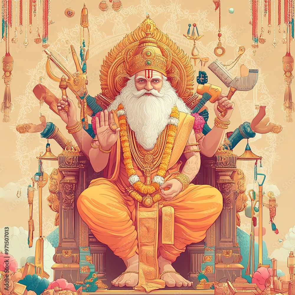 Hindu God Vishwakarma, an architect, and divine engineer of universe ...