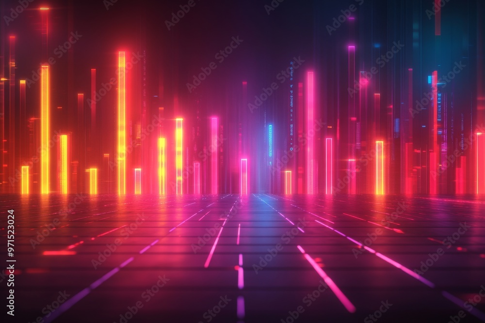 Vivid area chart, neon gradients, conceptual design, modern interface ...