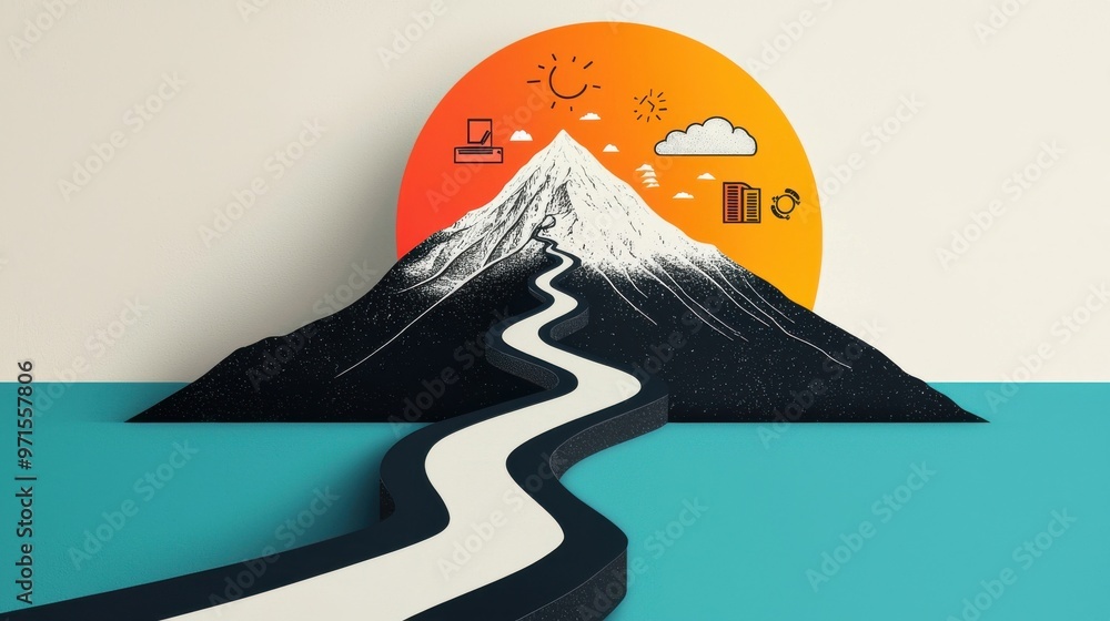 Dual Pathways of Balance: Two roads spiraling upward around a mountain ...