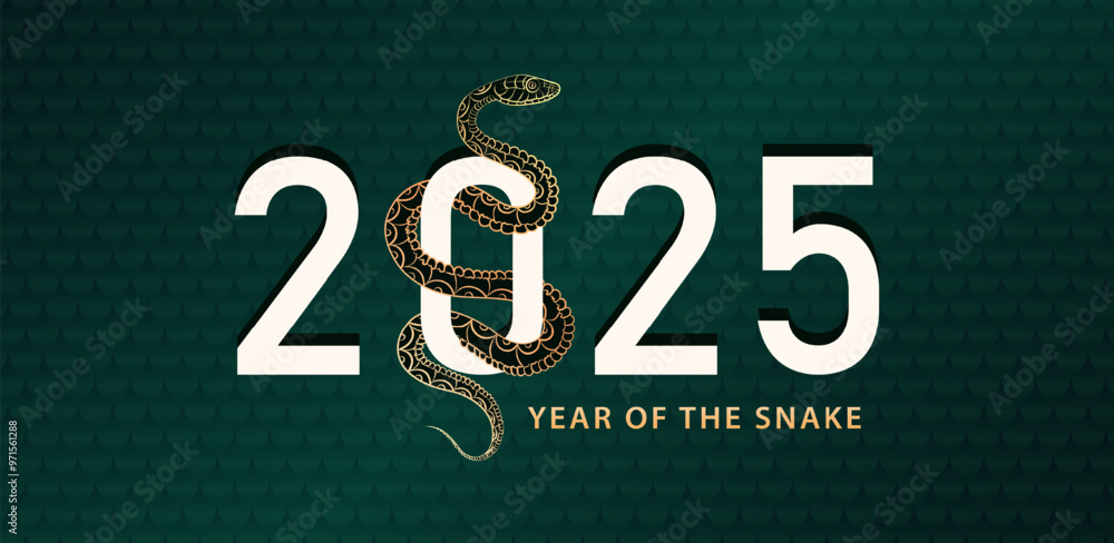 Year of the Snake banner with golden snake weaving through white 2025 ...