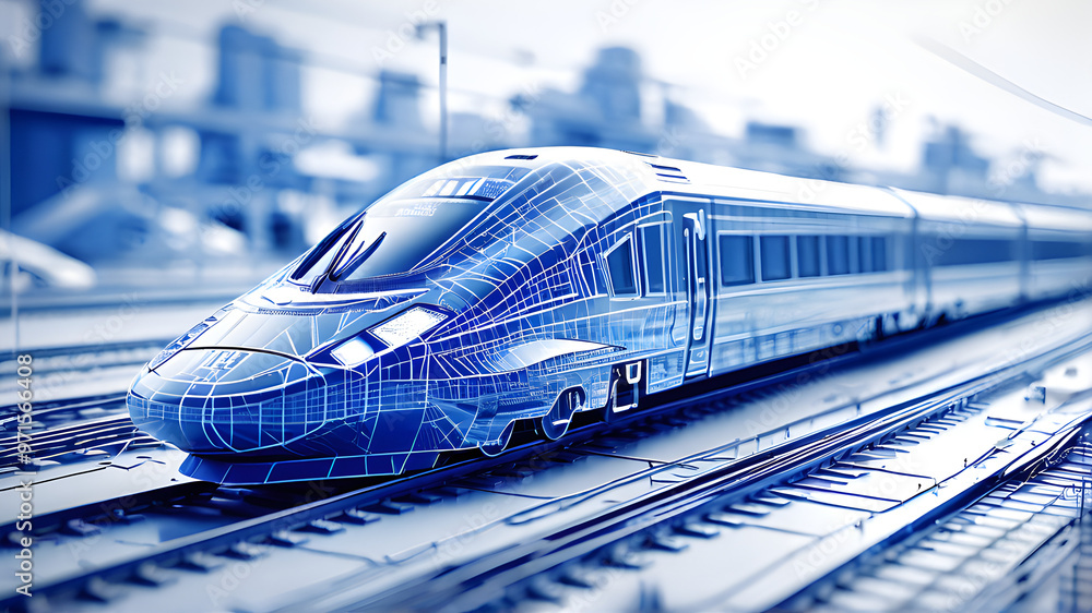 High Speed Train on railway track City Transportation Subway Metro ...