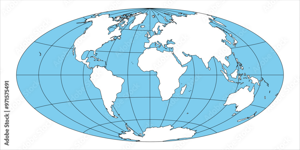 This vector representation of a world map uses the Aitoff projection to ...