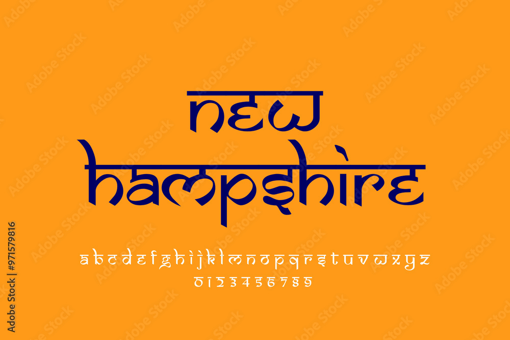 USA state New Hampshire text design. Indian style Latin font design ...