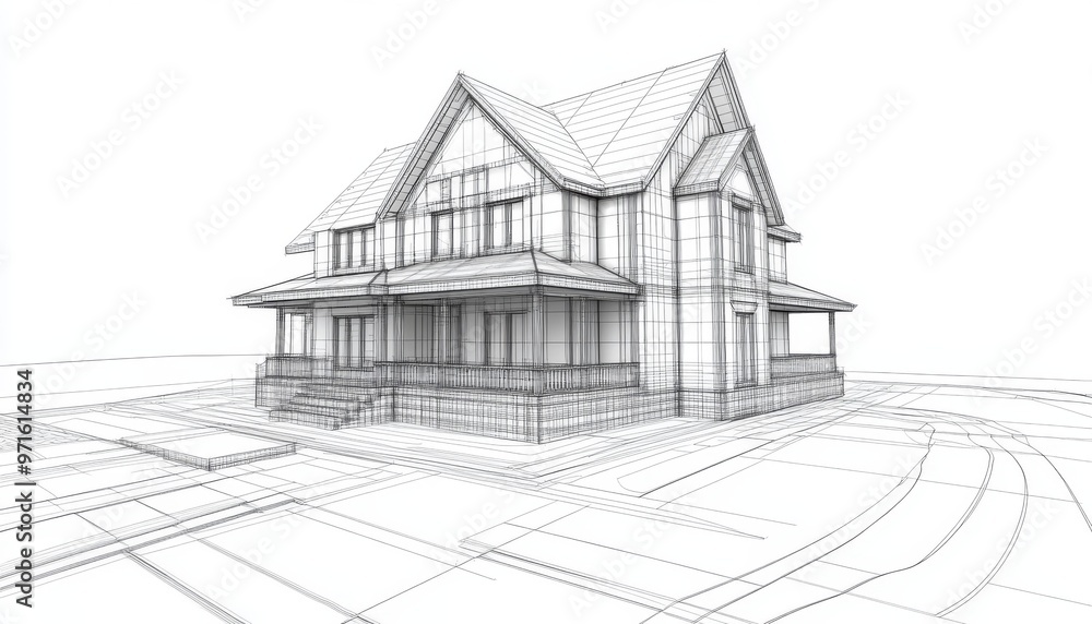 3D Architectural Design of a Modern House in a Suburban Environment ...
