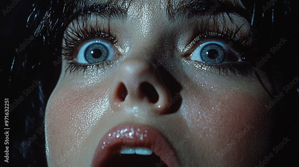 Vintage 1980s Horror Scream Queen - Dramatic Close-Up Expressions Stock ...