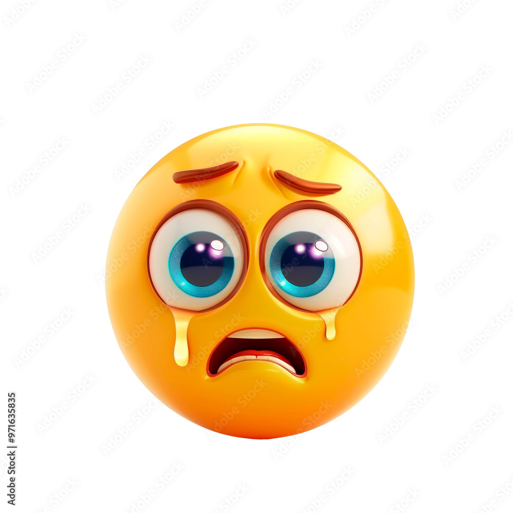 Cartoon emoticon crying with tears, isolated on transparent background ...
