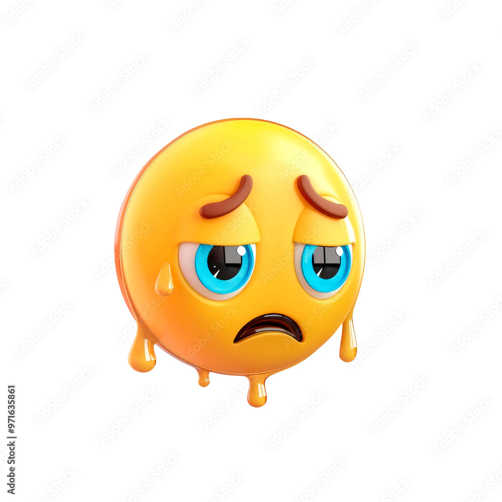 Cartoon emoticon crying with tears, isolated on transparent background ...