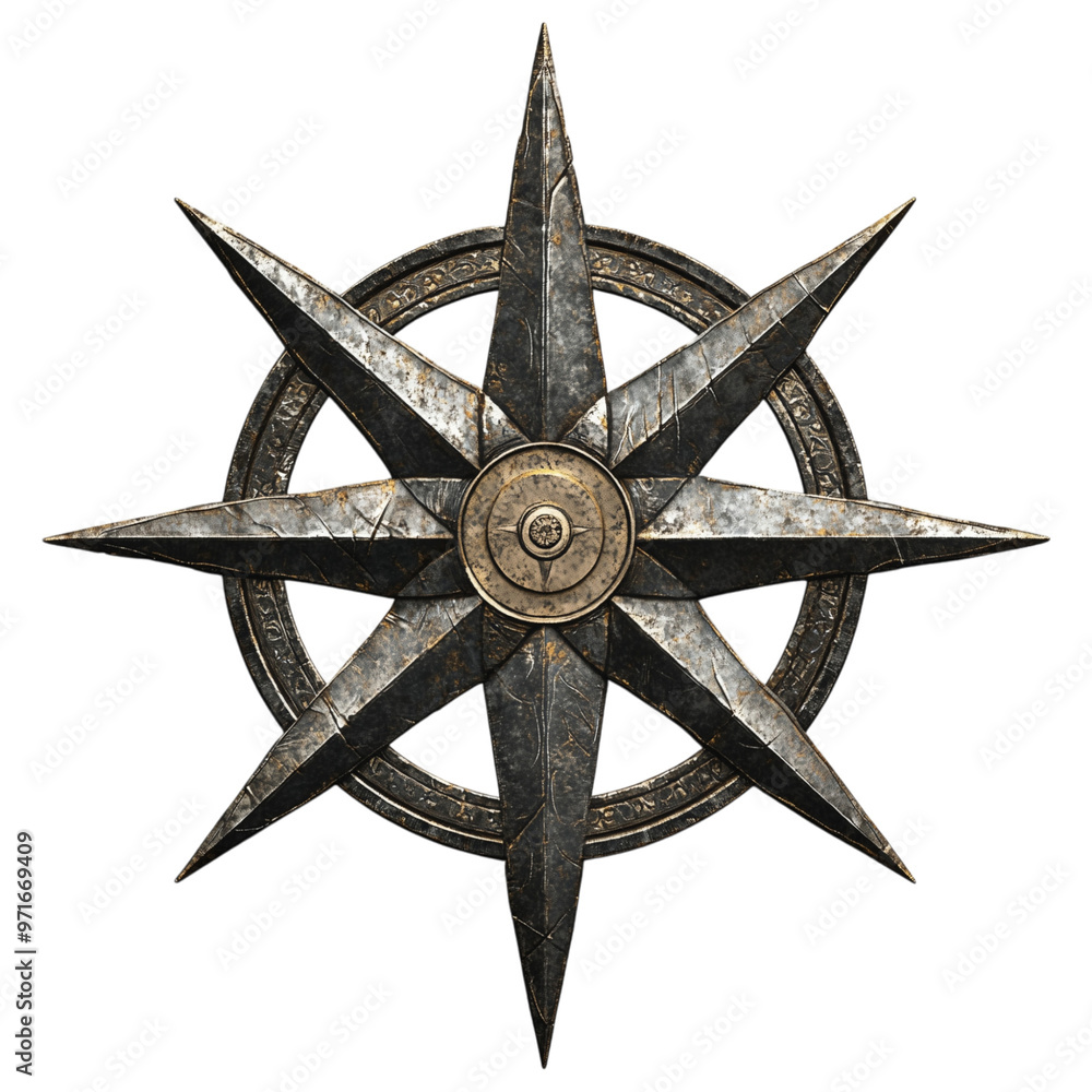 Vintage brass compass rose isolated on transparent background ...