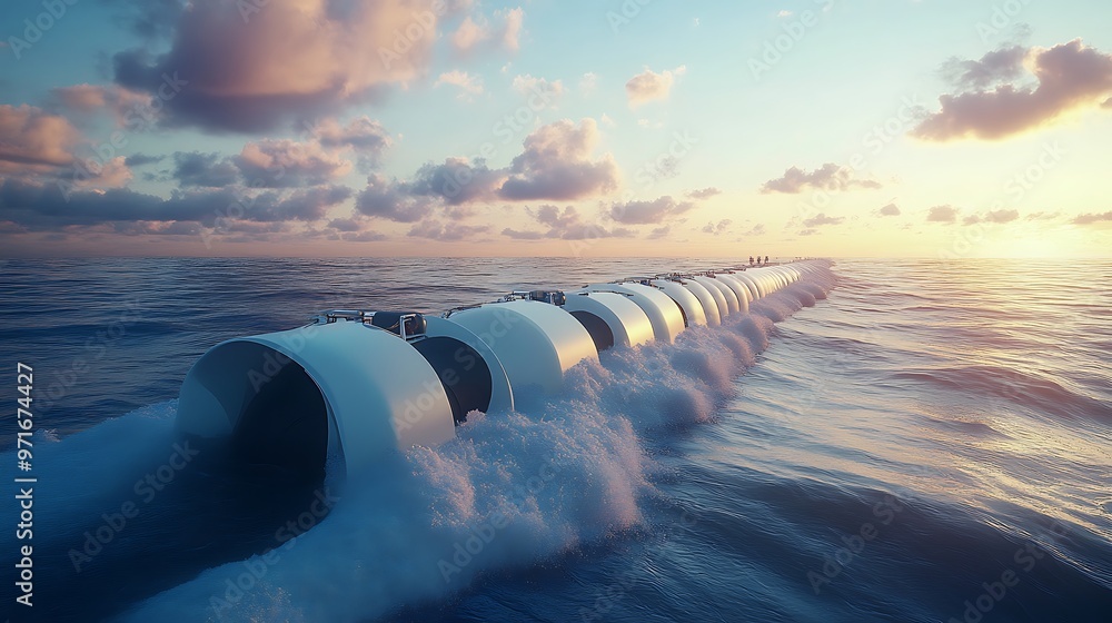Ocean wave power plant showing mechanical arms harnessing energy from ...