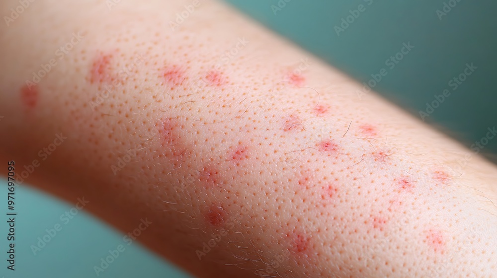Forearm with eczema-like allergic reaction, displaying red, irritated ...