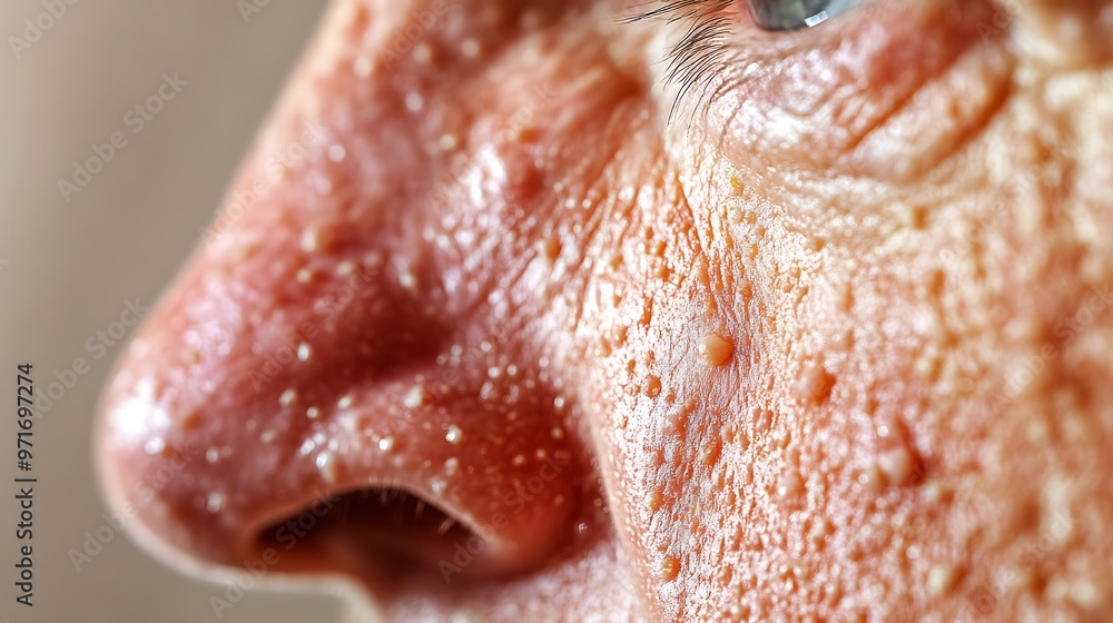 Skin showing a patchy, red rash with visible swelling and small bumps ...