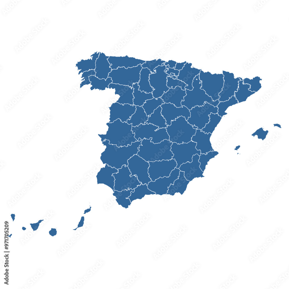 Editable vector outline map of Spain divided into provinces Stock ...