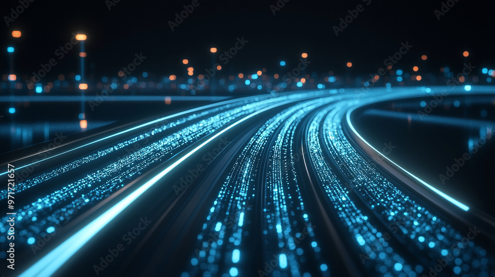 Futuristic highway road with a digital space background, 3D rendered to ...