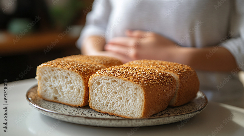 plate of sliced white bread sits in focus on a table, while in the ...