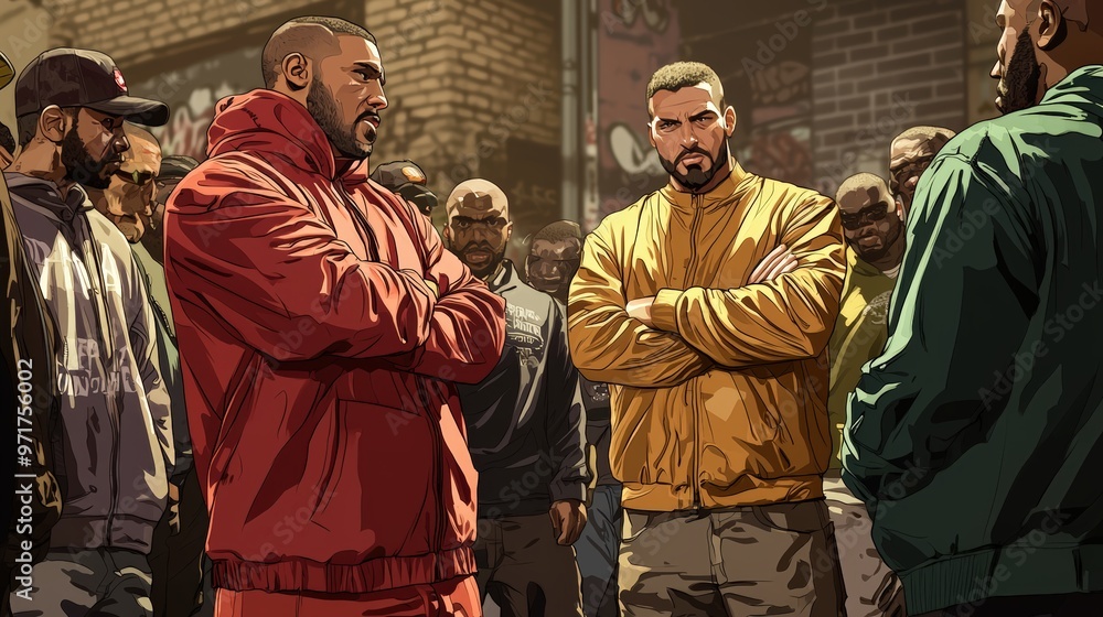 Urban Confrontation Between Rival Gang Leaders in Alleyway - Tense ...