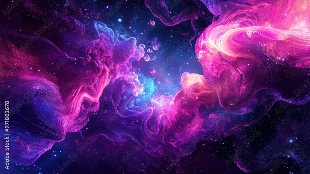 Vibrant multiverse backdrop featuring neon shades of purple violet and ...