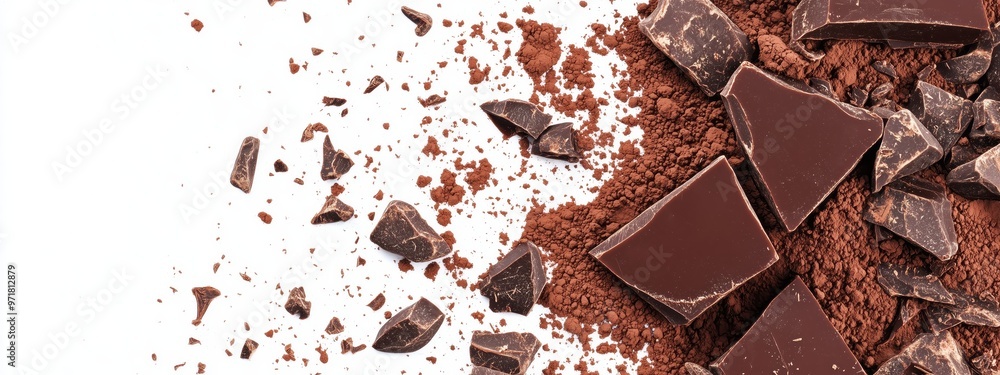 Background chocolate cocoa powder black splash brown food explosion fly ...