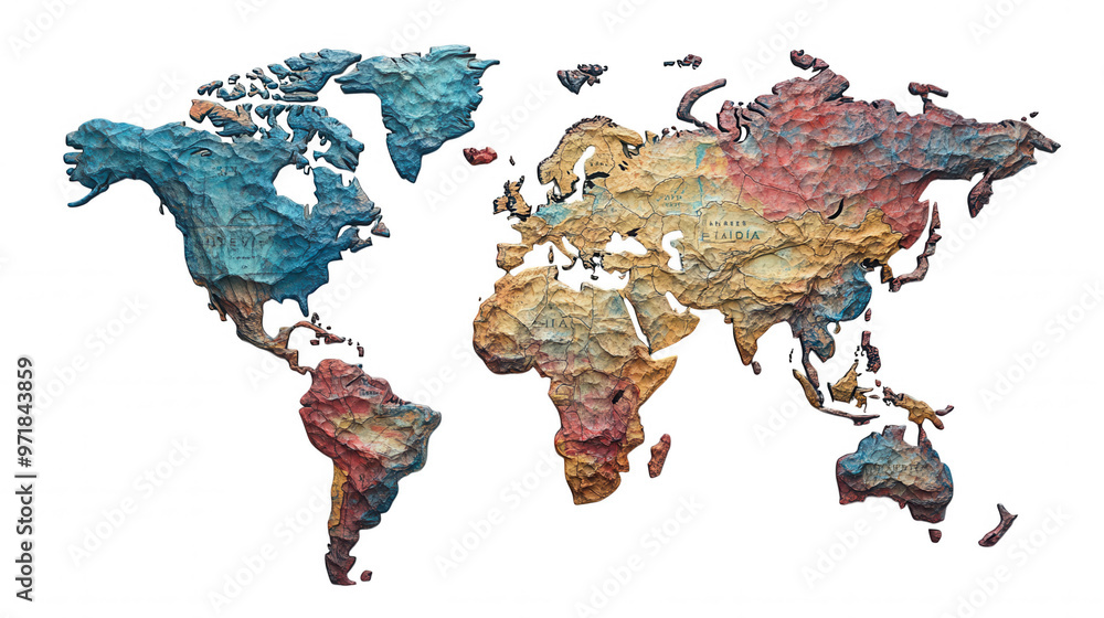 Stylized World Map with Color-Coded Continents Stock Illustration ...