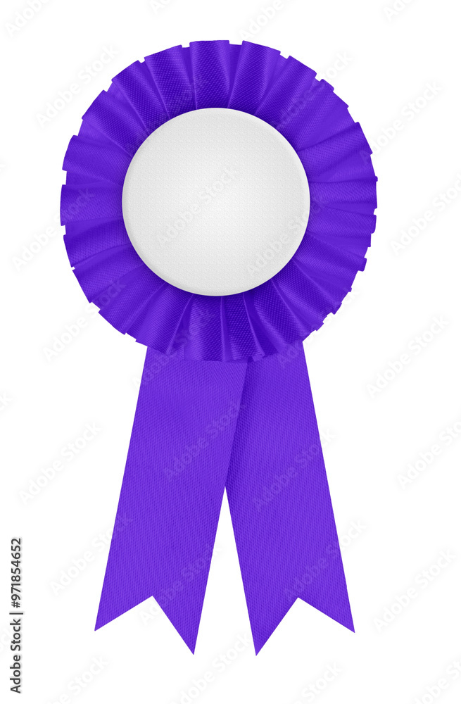 Rosette - indigo winners prize ribbon. Purple circular pleated first ...
