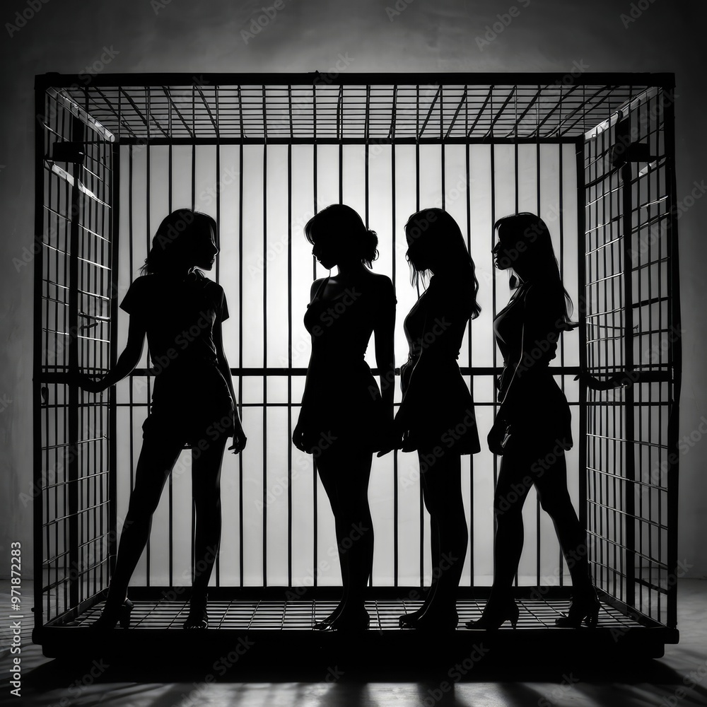 Ilustración de Stock Human trafficking and kidnapping, modern slavery, woman sexually exploited ...