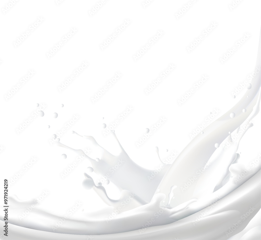 Realistic white milk splash flowing yogurt cream isolated on background ...