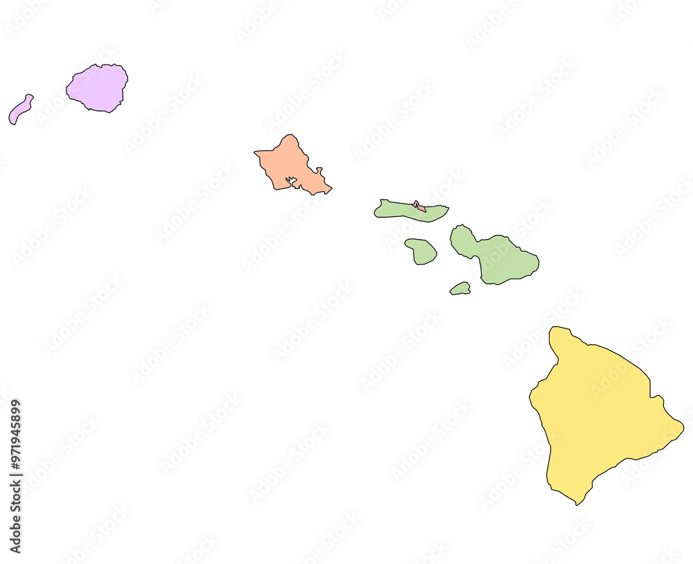 Ilustração Hawaii administrative map. counties map of Hawaii, blank Map ...