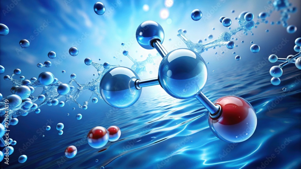 of a water molecule with two hydrogen atoms and one oxygen atom, H2O ...