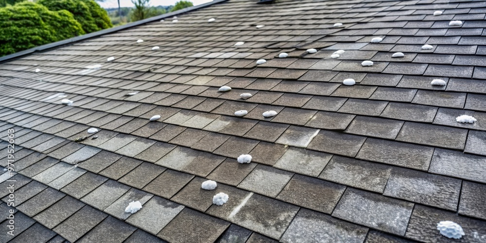 Roof with hail damage and markings from inspection, house, roof, hail ...