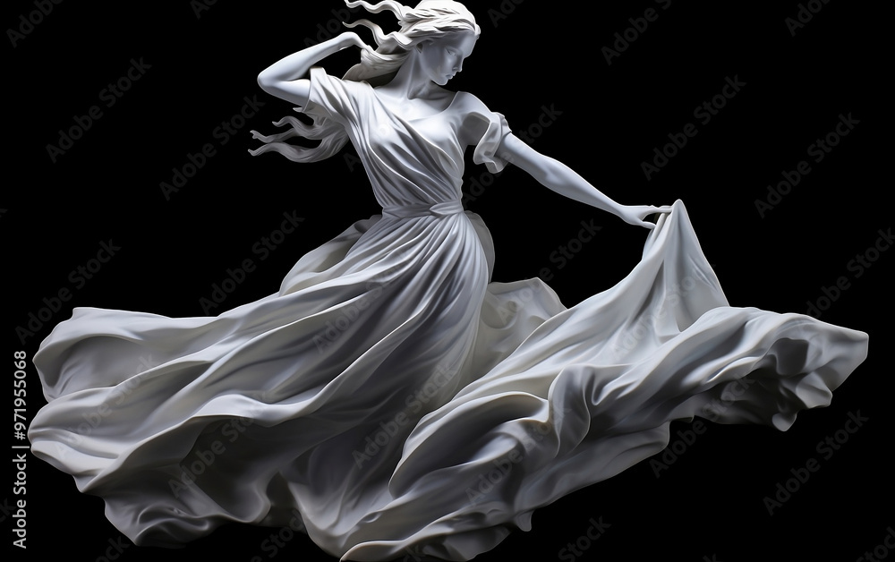 Stunning white marble statue of a graceful woman in motion standing ...