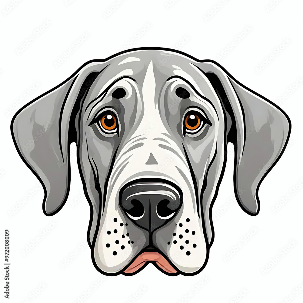 Great dane head cartoon illustration, gray great dane dog pet clipart ...